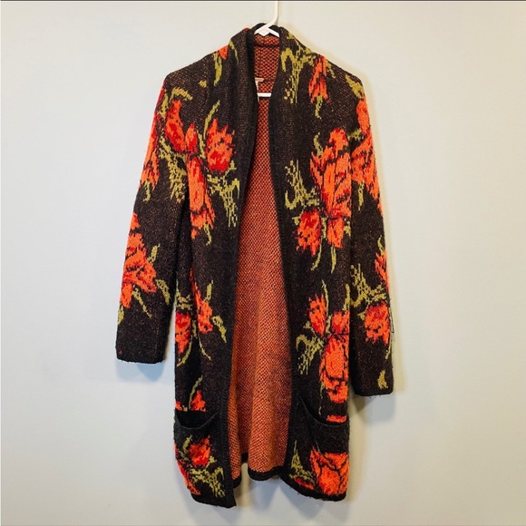 Free People | Sweaters | Free People Red Black Flower Power Cardigan ...